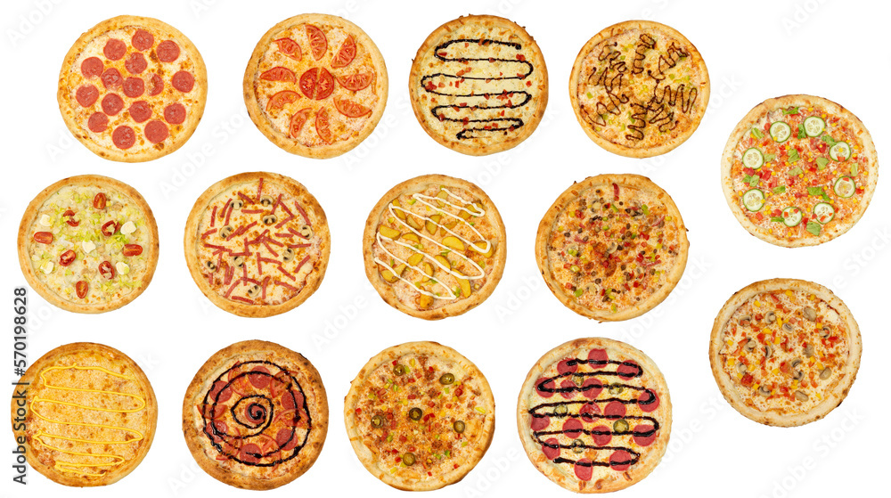 14 different pizza set for menu, fast food pizza menu, the many ...