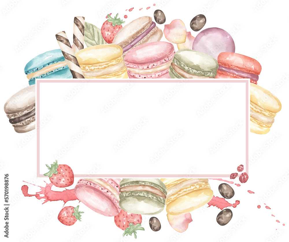 Macarons frame clipart, chocolate beige, green pistachio, blue ...