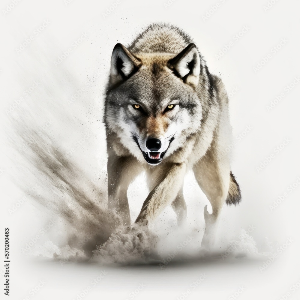 wolf attacking,running, jumping,action pose,tattoo, White background ...