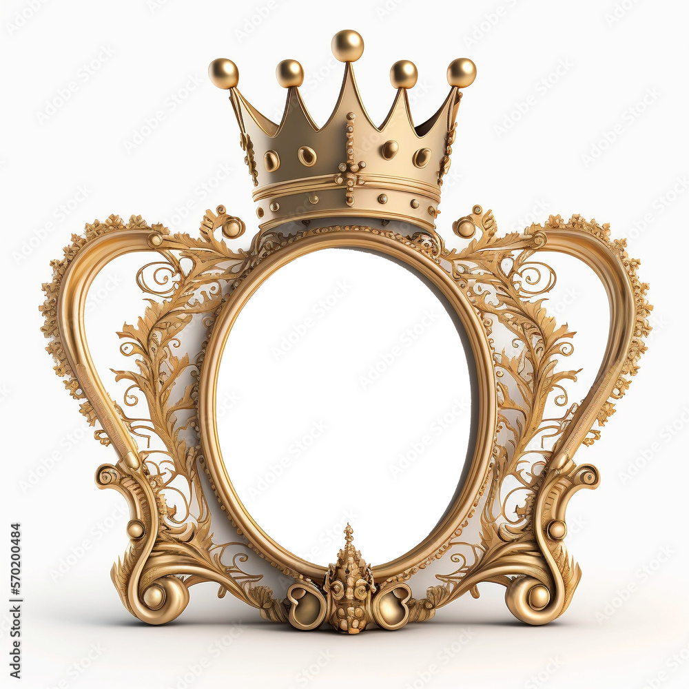 oval photo frame with a golden crown with a transparent background ...