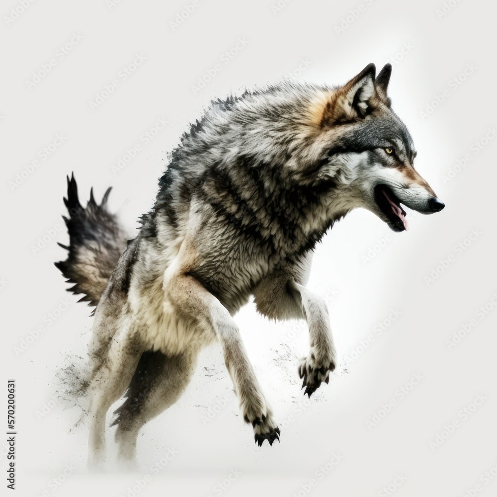 wolf attacking,running, jumping,action pose,tattoo, White background Generative AI Stock ...
