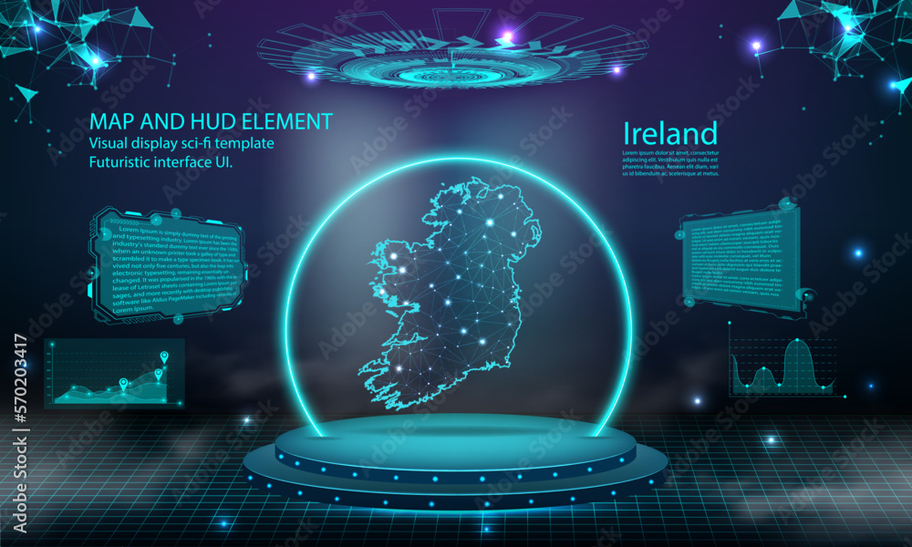 ireland map light connecting effect background. abstract digital ...