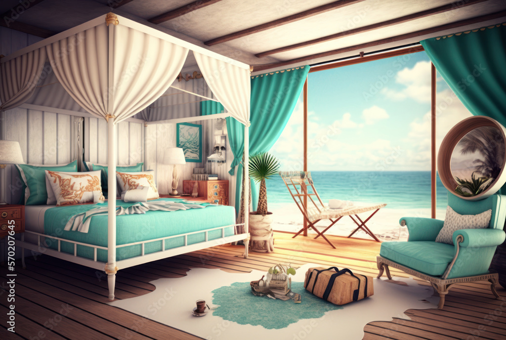 Beach luxury resort hotel room graphic design 3d model background ...