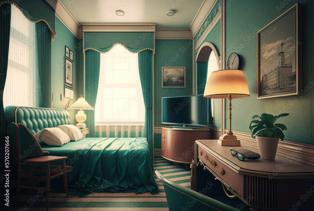 Retro hotel room graphic design 3d model background. Generative ai ...