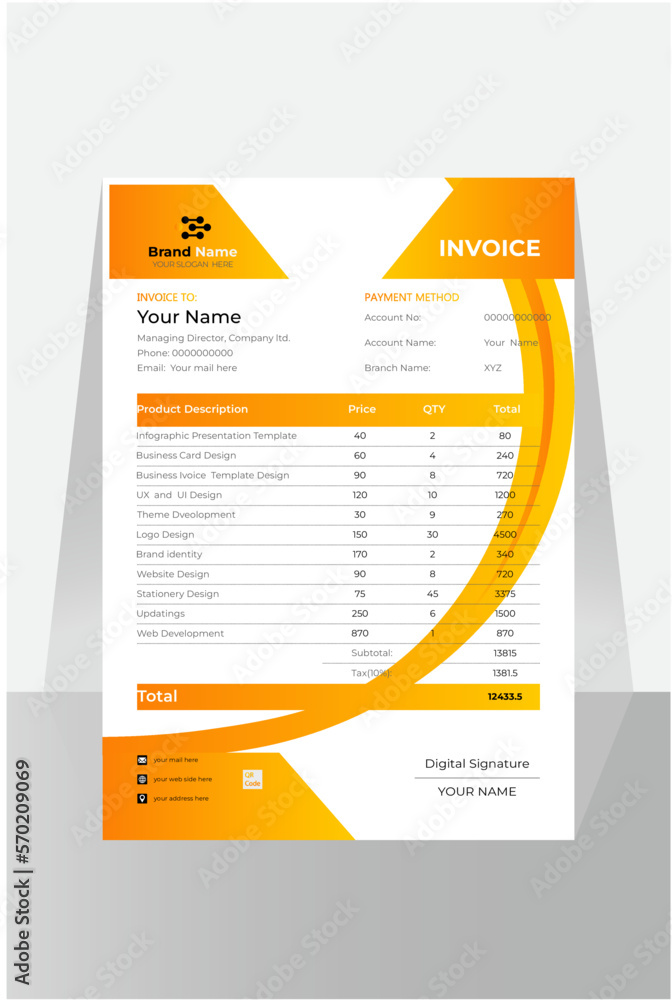 Creative invoice template in A4 size. Corporate Business Invoice design ...