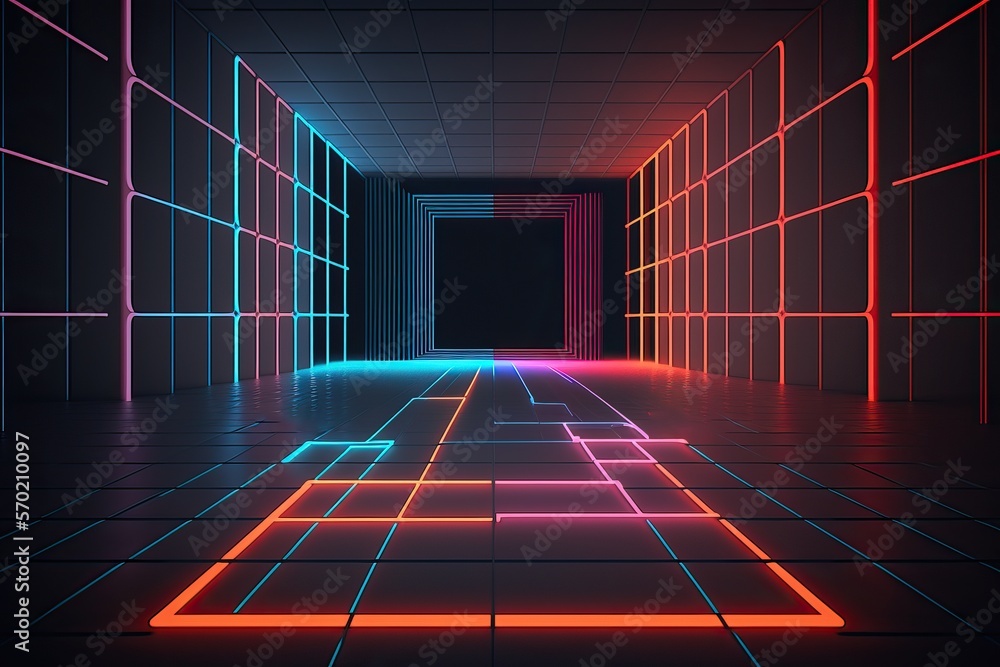 High tech showcase platform with depth and neon lines. Generative ai ...