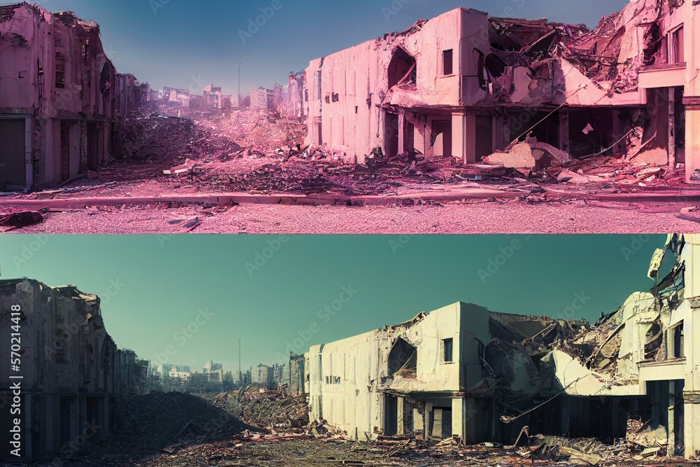 Earthquake damage in a city. Destroyed buildings after an earthquake ...