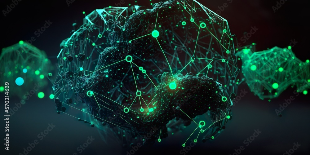 Electronic Big Data Network connecting millions of Digital Nodes. Artificial intelligence ...