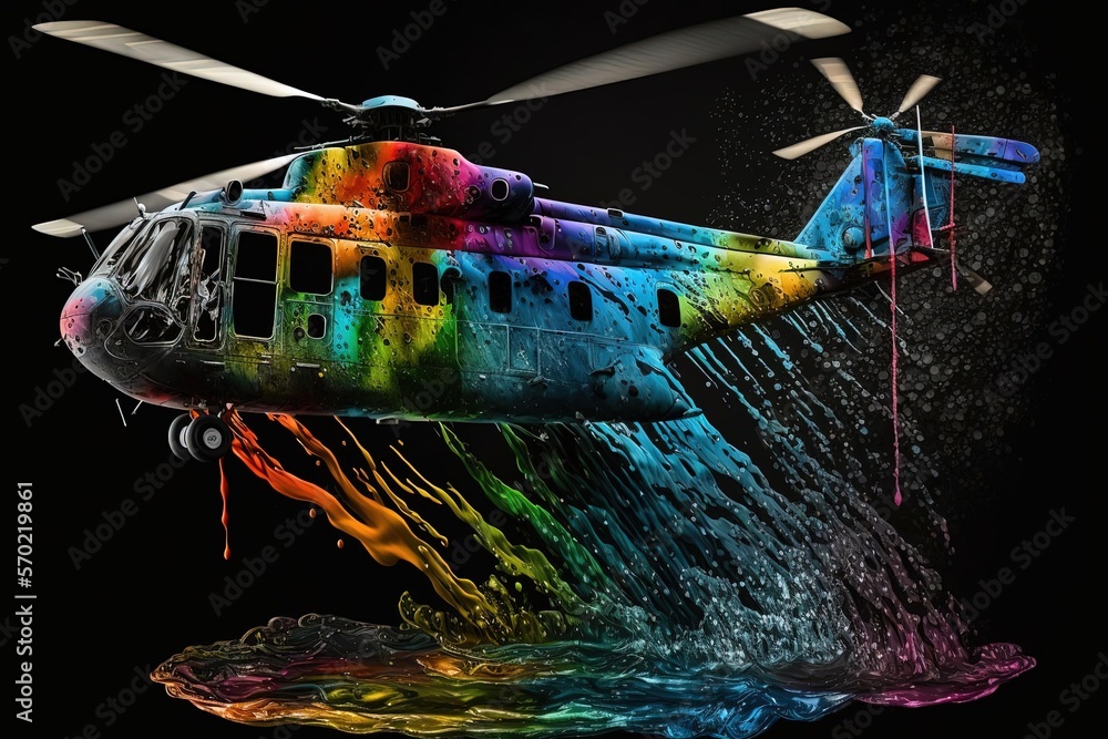 Soaring Multicolored Helicopter Over a Body of Water: An Airbrush ...