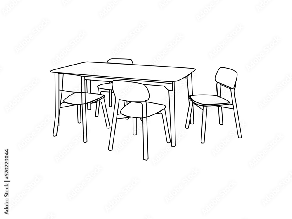 Dining table vector design and line art. 4 seater vector dining table ...
