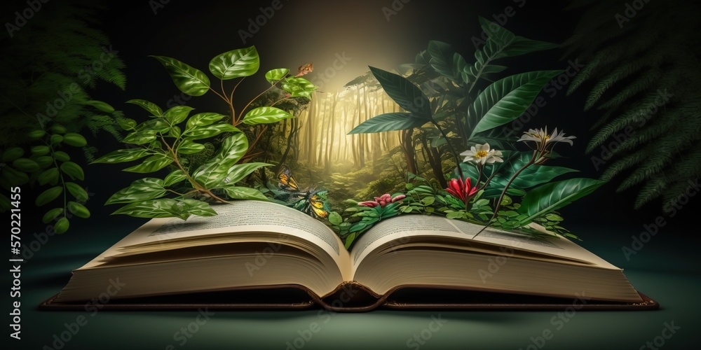 Open book with green nature. illustration. environment concept. Nature ...