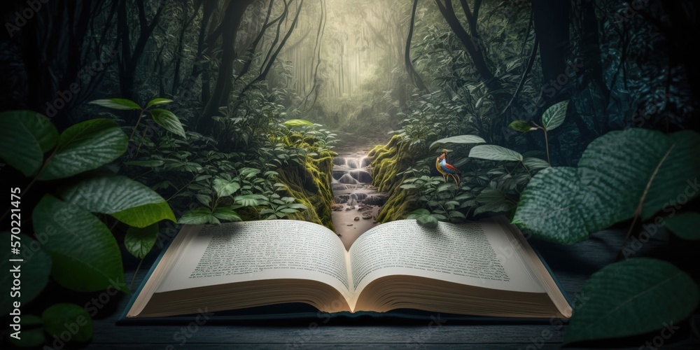 Open book with green nature. illustration. environment concept. Nature ...