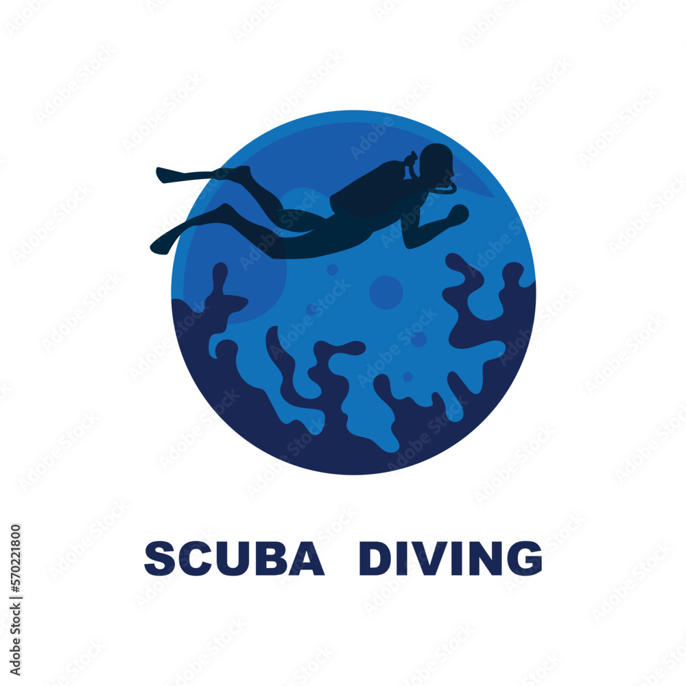 Scuba diving sport logo, under water, vector illustrator, silhouette ...