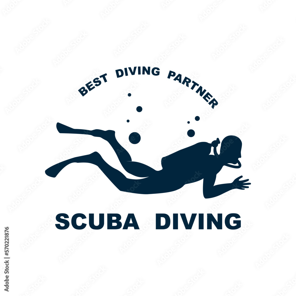 Scuba diving sport logo, under water, vector illustrator, silhouette ...