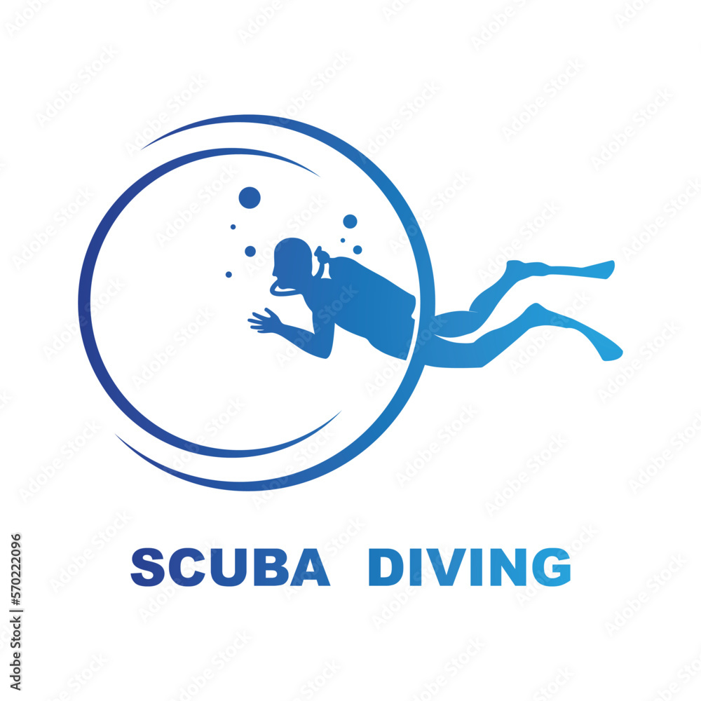Scuba diving sport logo, under water, vector illustrator, silhouette ...