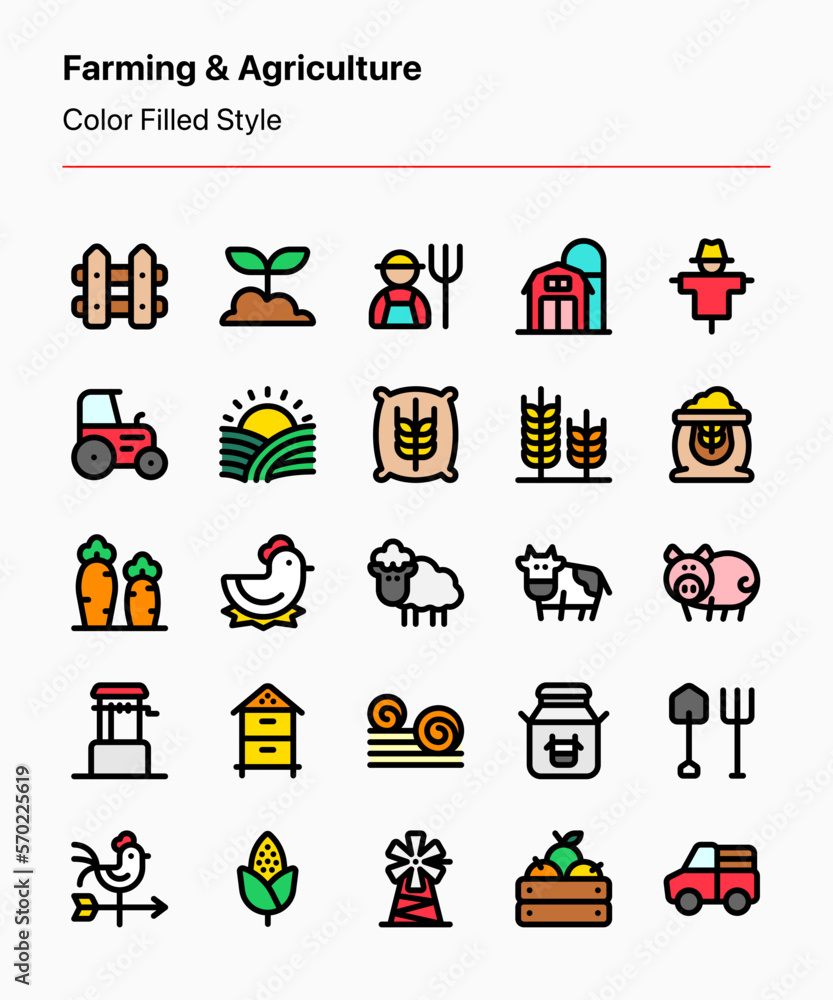 Customizable set of farming and agriculture icons for business ...