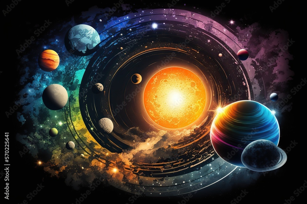 Abstract illustration of solar system showing planets in different ...