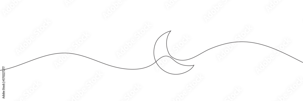 Continuous line drawing of the moon. Background with one line. Vector ...