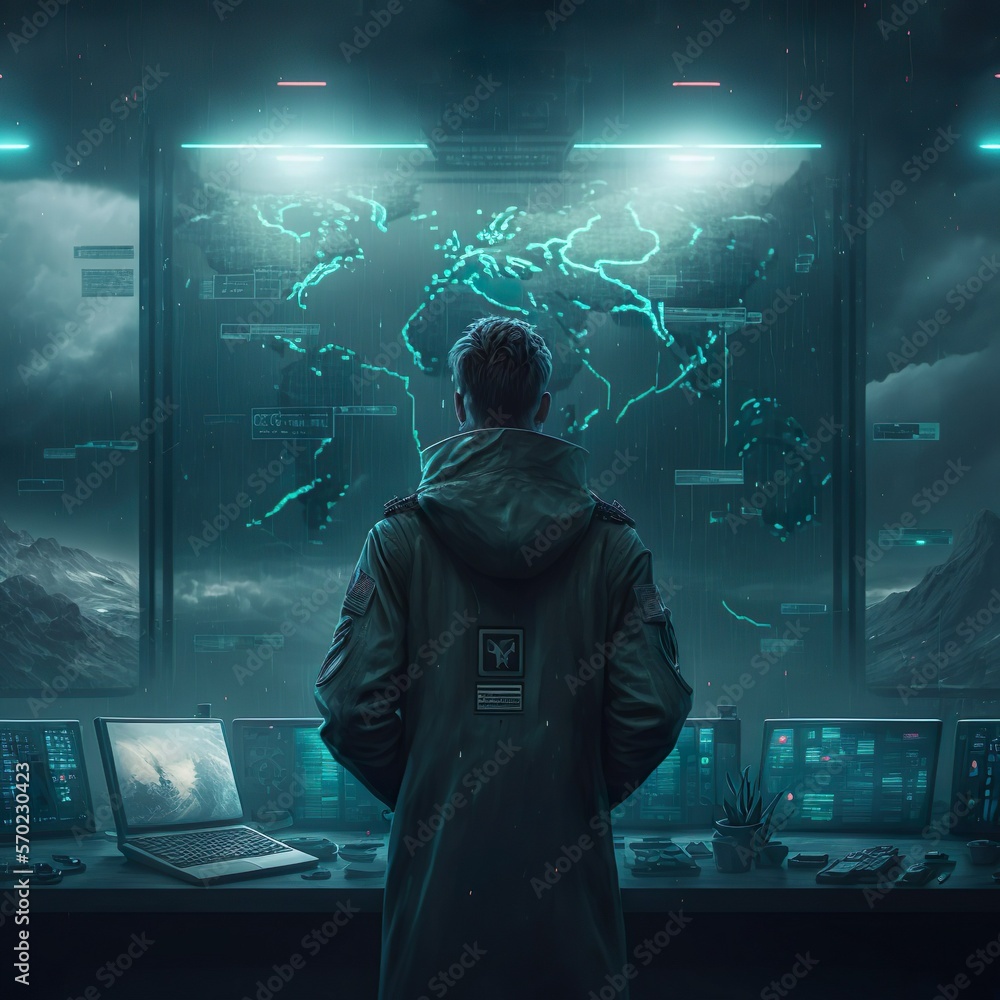 Tecnologia oscura, scherno cinematografico, hacker, computer, monitor ...