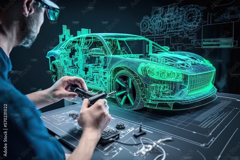 An engineer designing an electric car using augmented reality and ...