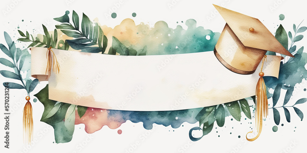 Graduation Hat Banner - Watercolor (Generative AI Art) - with copy ...