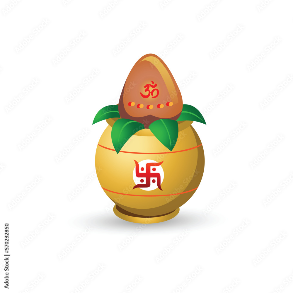 Shubh Vivah swastik kalash vector illustration indian religious symbols ...