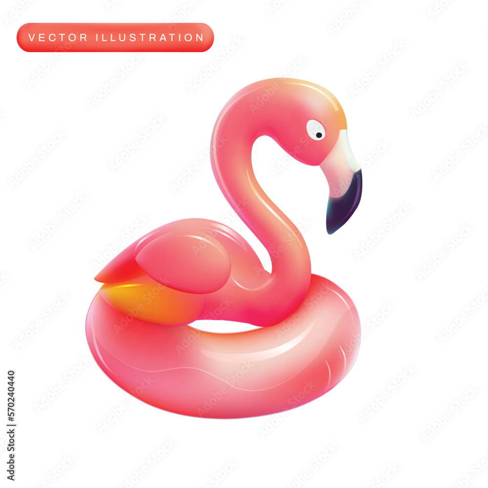 Vector realistic 3d pink flamingo, tropical bird shape inflatable ...