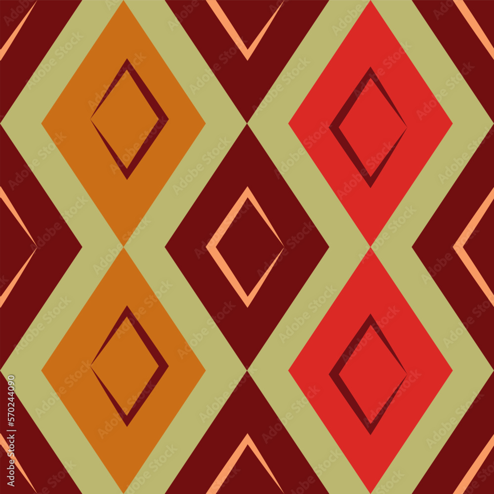 Diamond vector seamless pattern background. Earthy red green rhombuses ...