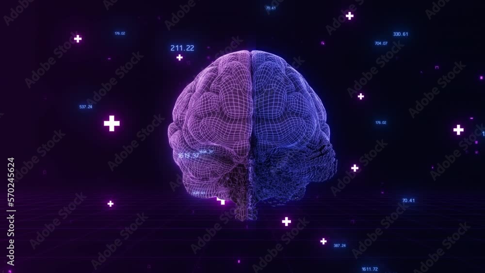 AI Technology Brain on Map World Loop. 3D rendering. This work is AI ...