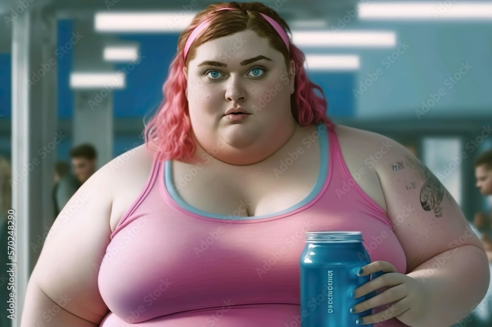 Overweight Woman Embraces a Healthy Lifestyle at the Gym with a ...