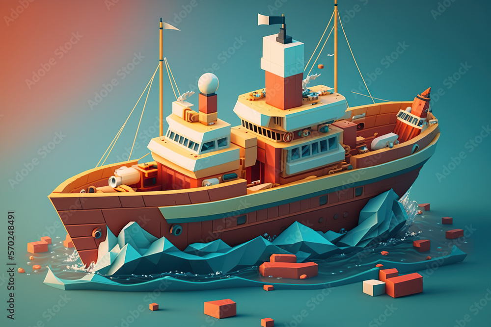 Voxel Ship in the Sea created with Generative AI technology Stock ...