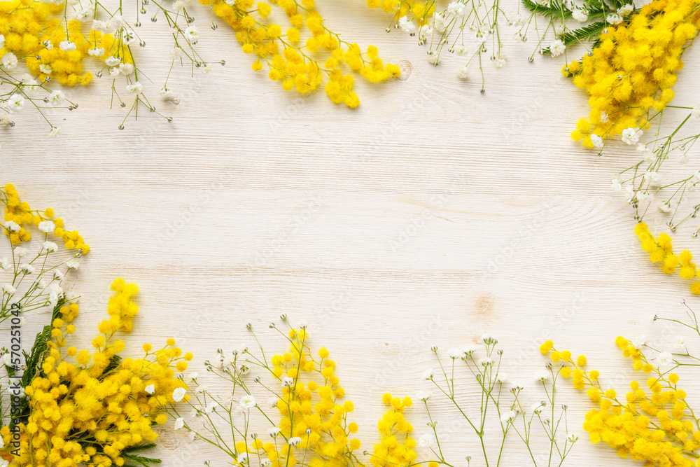 ミモザとカスミソウのフラワーフレーム Stock Photo | Adobe Stock