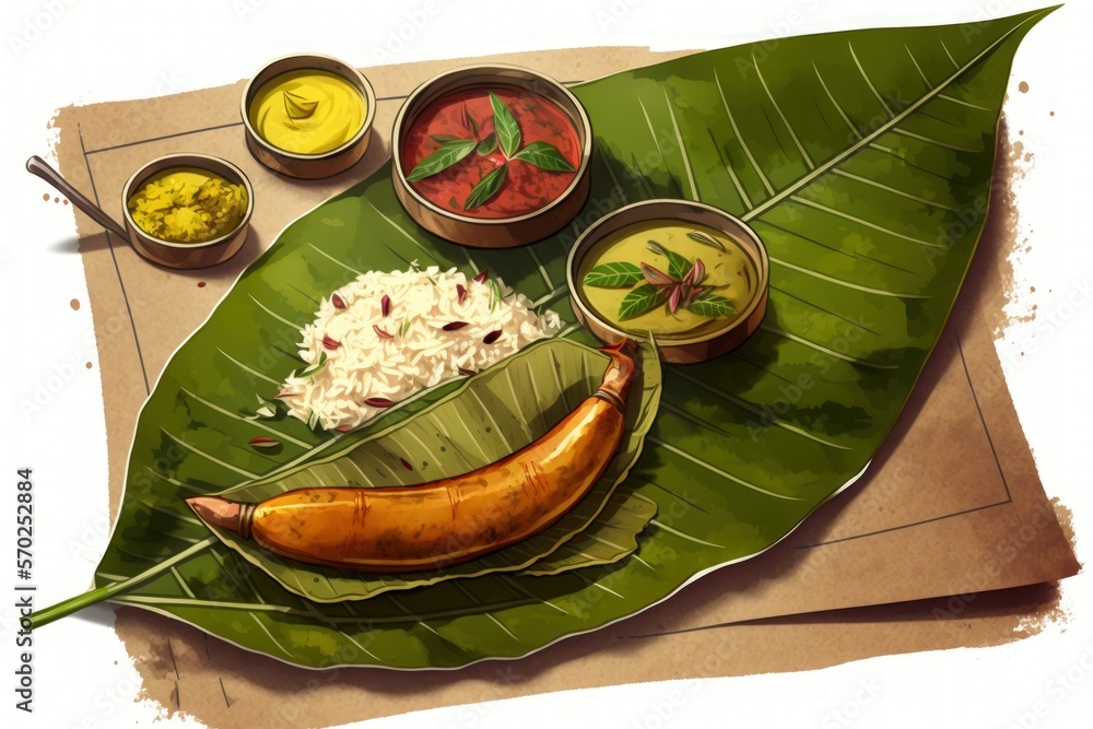 meals served on banana leaf, traditional south indian cuisine ...
