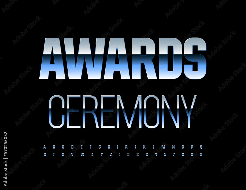 Vector Silver Sign Awards Ceremony. Modern glossy Font. Reflective ...