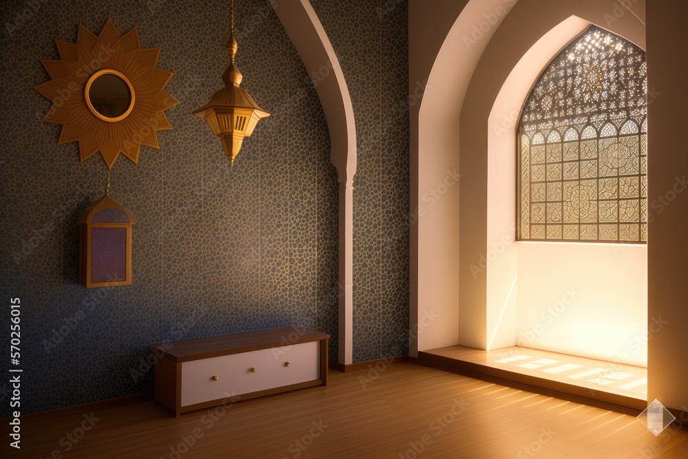 Islamic background painting. Mosque and shadows. Light rays from mosque ...