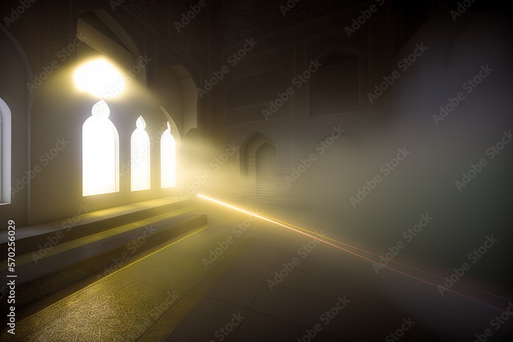Islamic background painting. Mosque and shadows. Light rays from mosque ...
