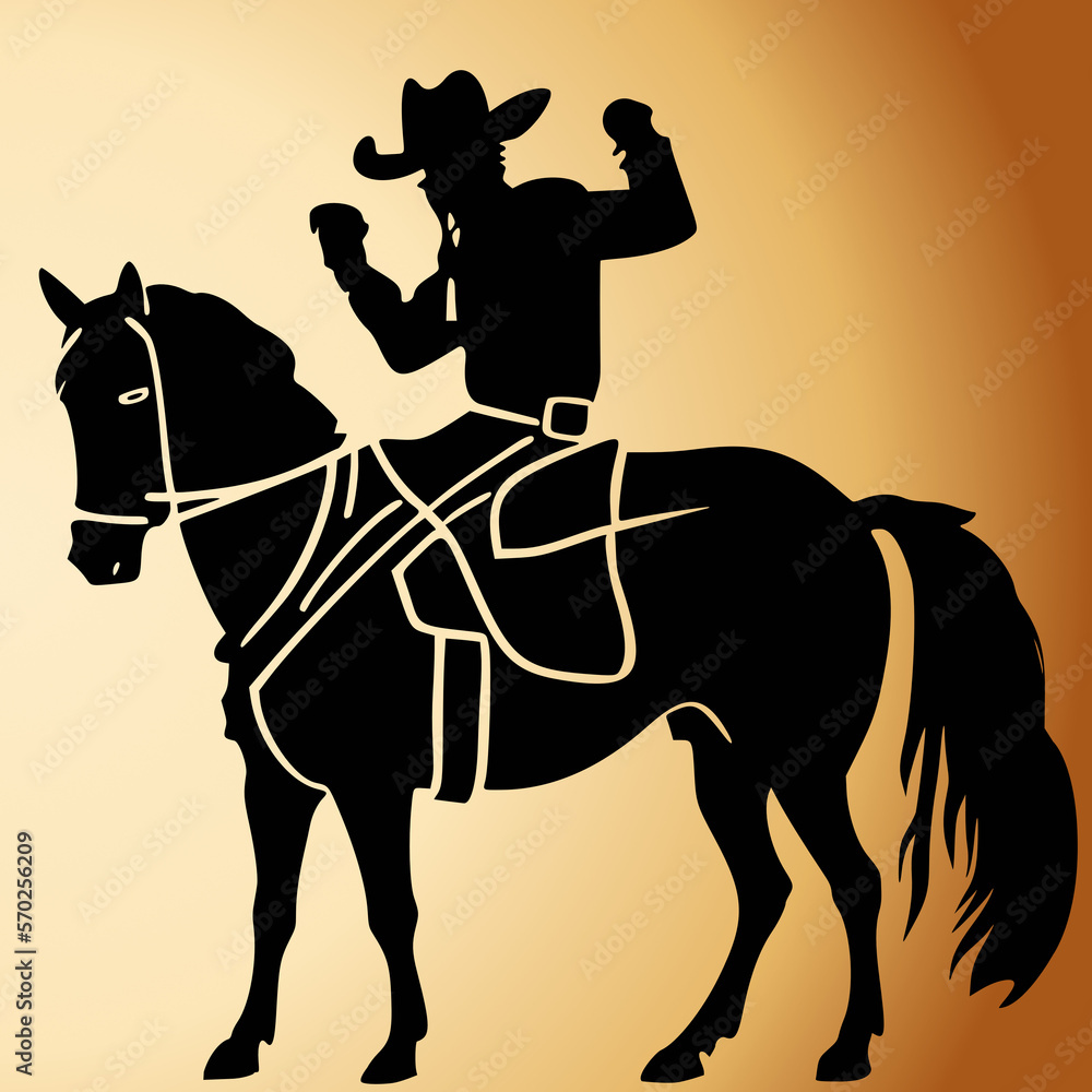 2D 4K Cowboy silhouette fasching wilder western Vector style ...