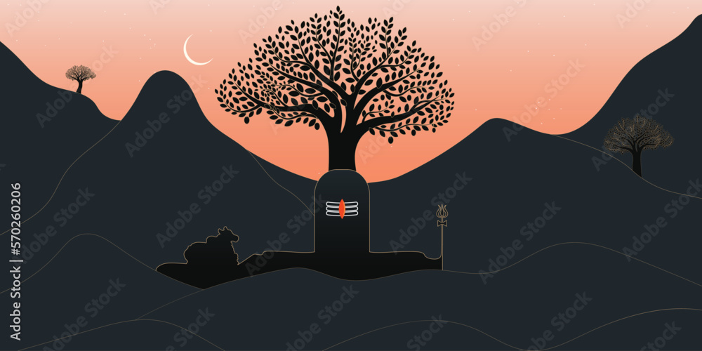 Vector illustration of golden line art lingam, trishul and nandi with ...
