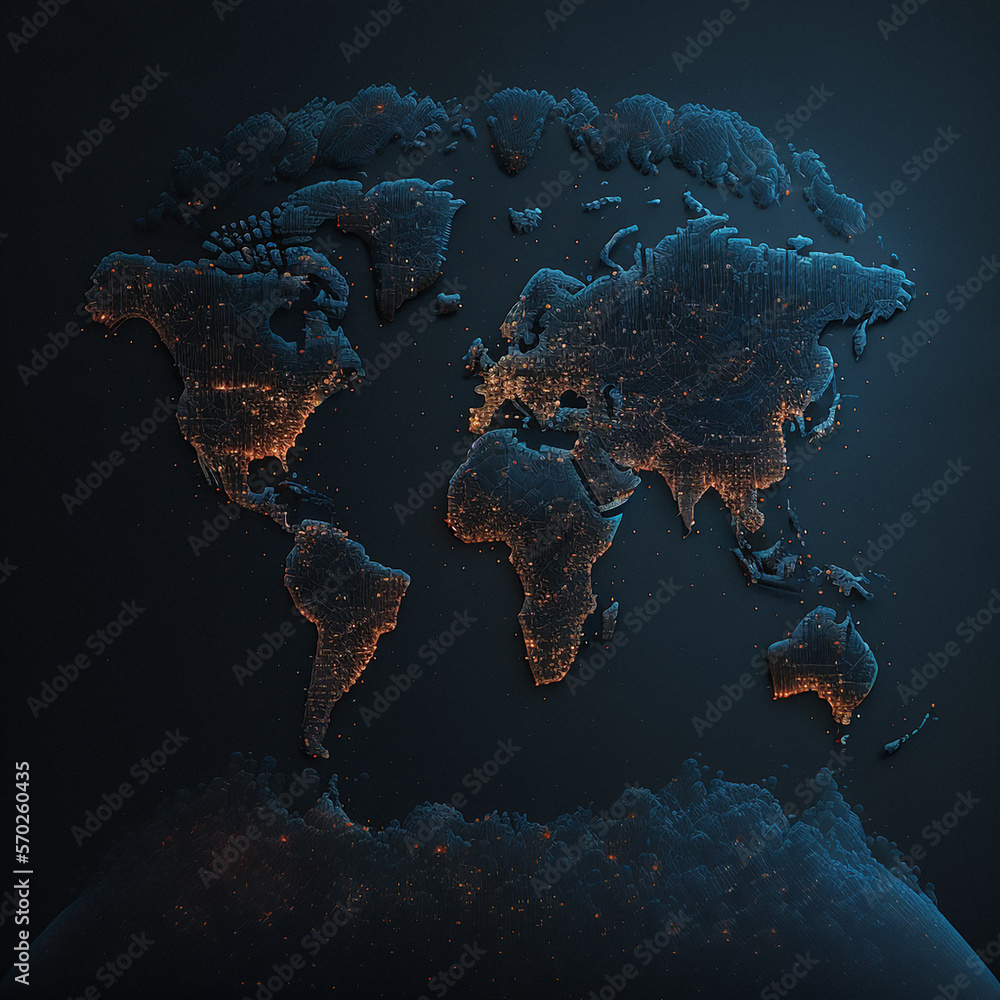 Dark world map illustration neon. Background Image 2D ilustração do ...