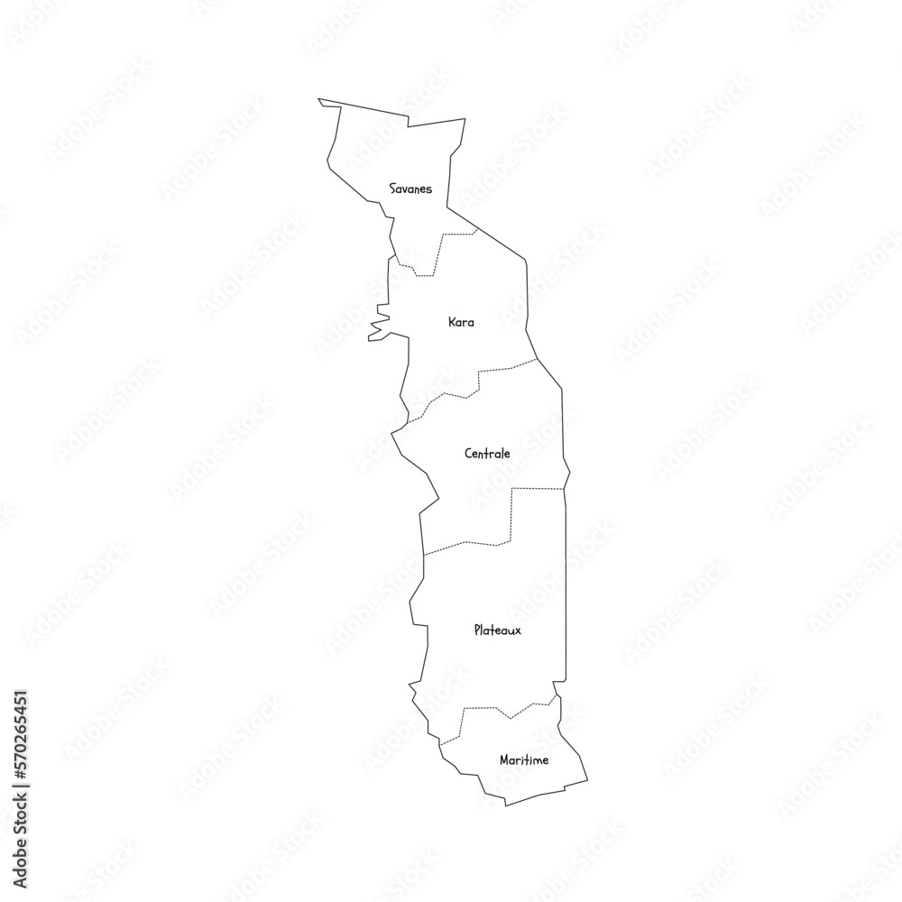 Togo political map of administrative divisions - regions. Handdrawn ...