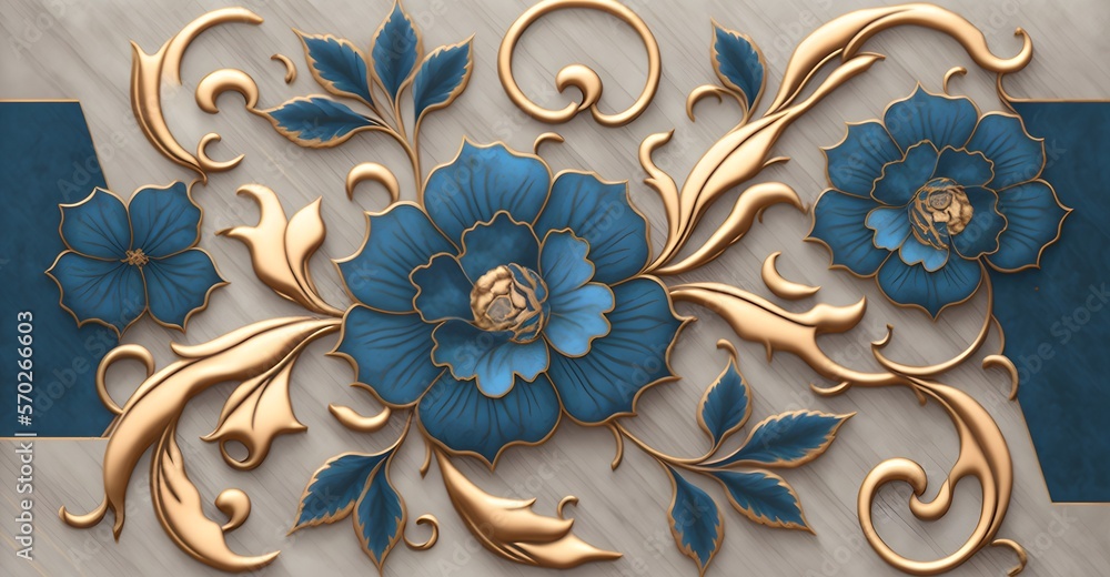 Flower tile wall Decor, Digital Wall Tile Design, Blue flower and ...