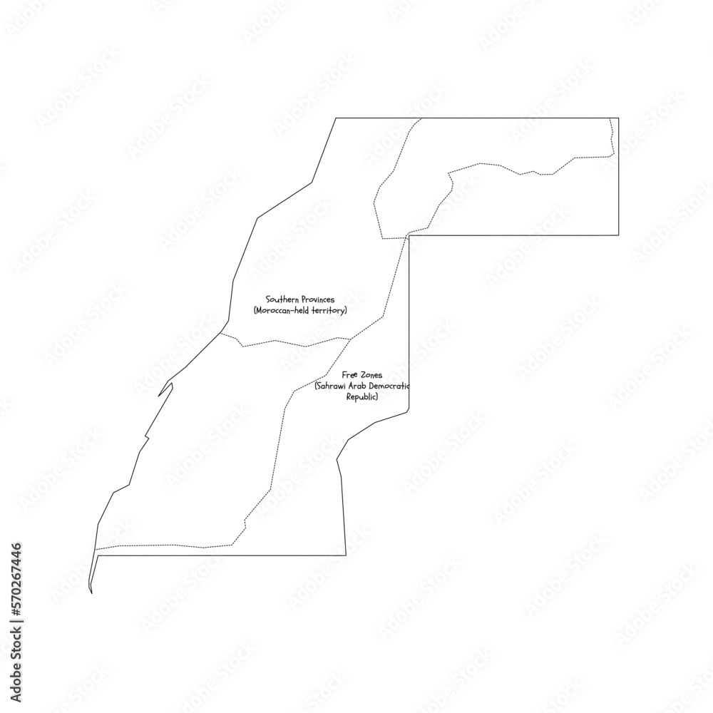 Western map of land divided between Morocco and Sahrawi Arab Democratic ...