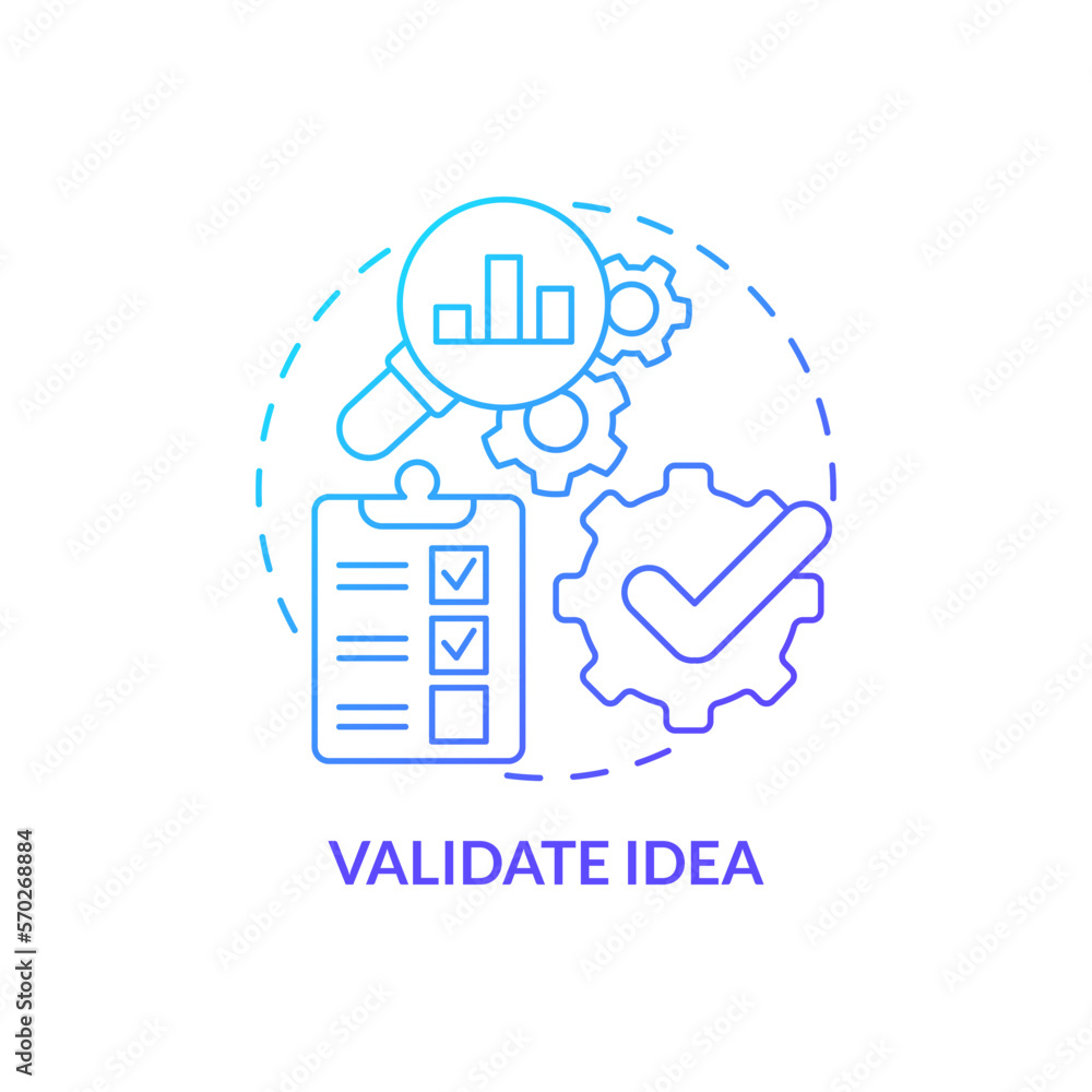Validate idea blue gradient concept icon. Analysis market processes. Become affiliate merchant ...