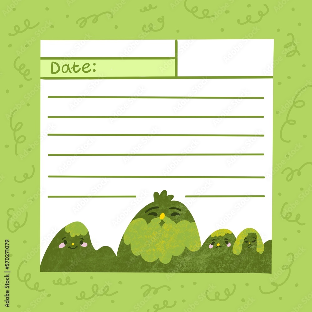 a green page with an image of mountains and hills for your notes, plans ...