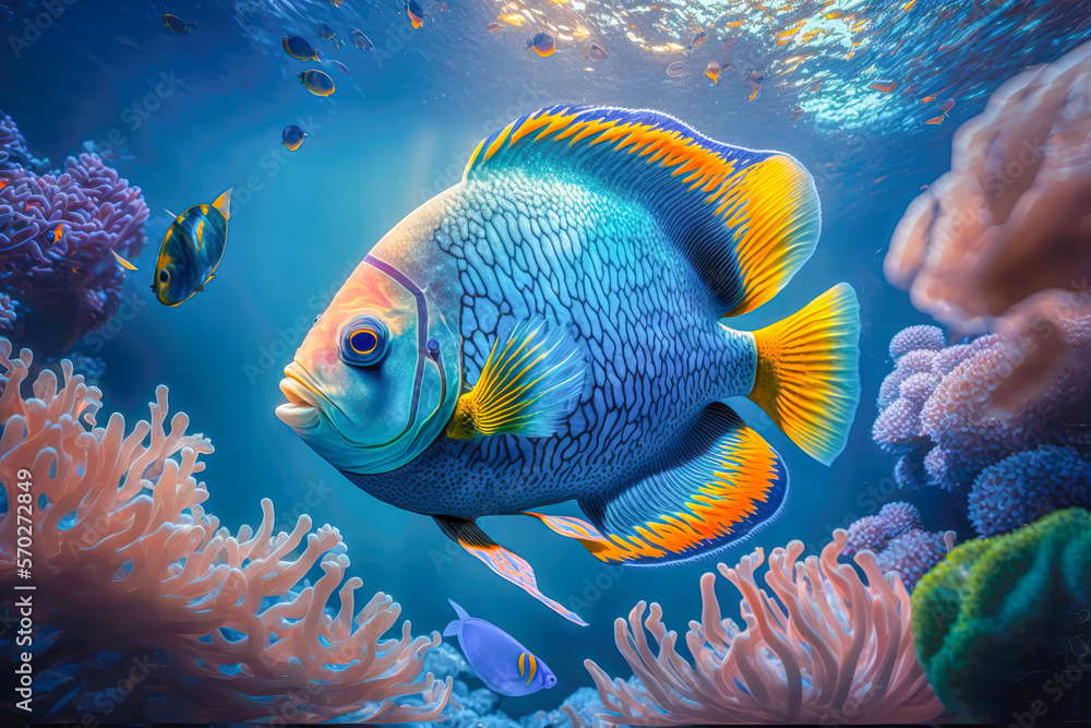 tropical fish in a coral reef, illustration - Generative AI Stock ...