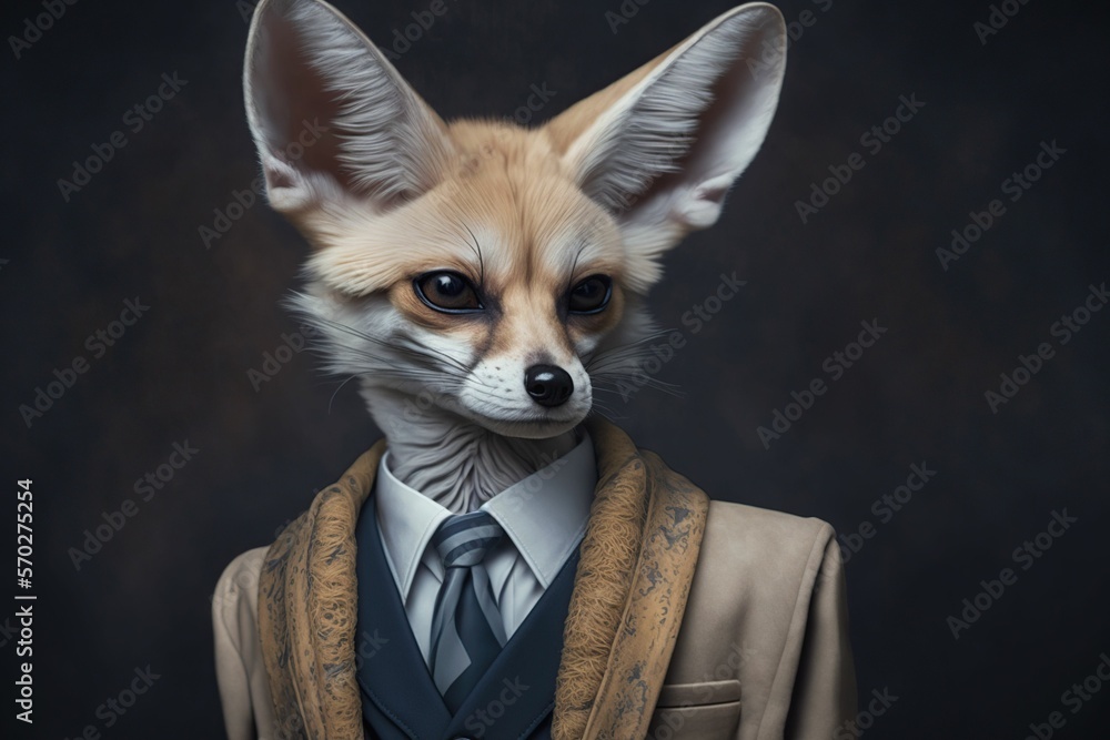 Portrait of a fennec fox dressed in a formal business suit, generative ...