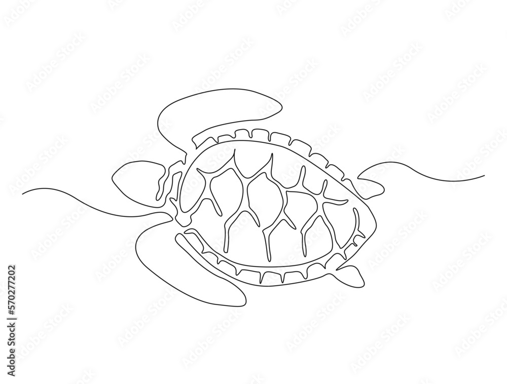 Continuous one line drawing of turtle. Simple illustration of tortoise line art vector ...
