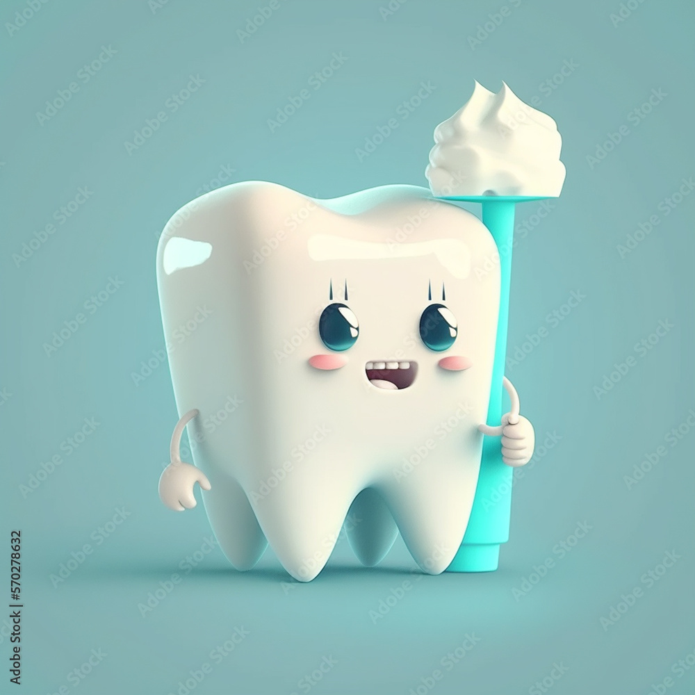 Cute Cartoon Tooth Character - Generative AI Stock Illustration | Adobe ...