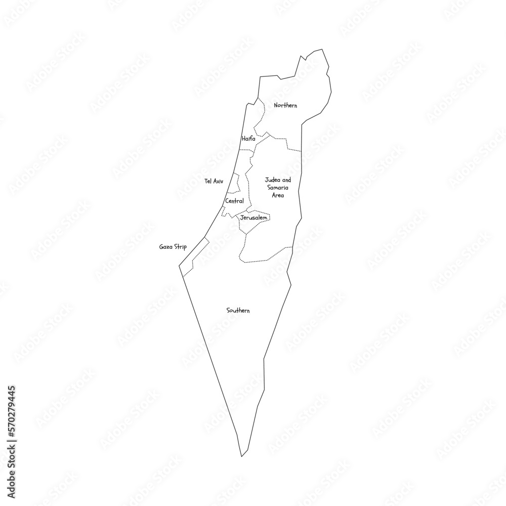 Israel political map of administrative divisions - districts, Gaza ...
