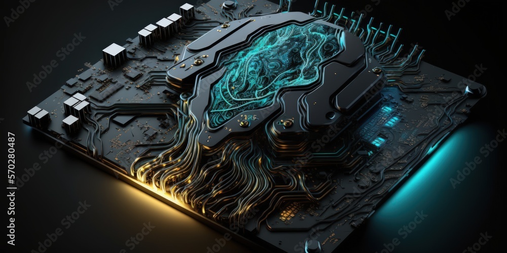 cyborg AI. the circuit board. technical knowledge CPU and GPU concepts ...